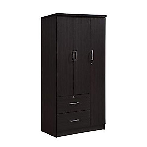 Hodedah 3-Door 2-Drawers, 3-Shelves in Chocolate Bedroom Armoires, 21"D x 36"W x 72"H