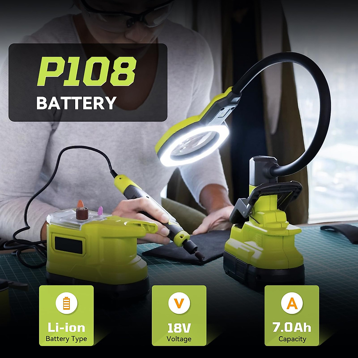 Masione 2Pack 7.0Ah P108 Lithium Replacement for Ryobi 18v Battery Compatible with Ryobi P102 P103 P104 P105 P107 P108 P109 Cordless Power Tools