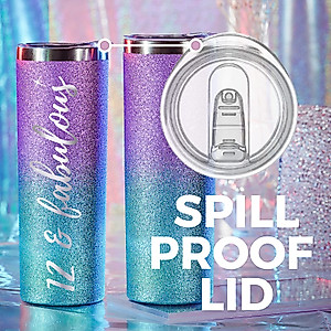 Onebttl Birthday Gifts for 12 Year Old Girl -12 & Fabulous - Tween Girl Gifts, Unique Design 20oz Skinny Tumbler, Novelty 12th Birthday Gifts for Girls, Card & Package Included - Blue Purple