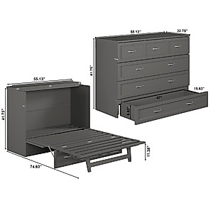 AFI Deerfield Murphy Bed Chest Full w/Charger Grey