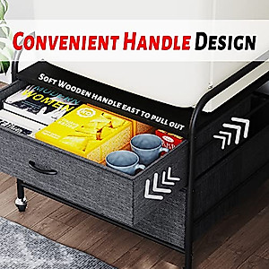 Alavoco Fridge Stand, Mini Fridge Table, 2 Drawer Fridge Cart, Mini Fridge Stand with Storage, Metal Frame Wooden Top, 4 Swivel Wheels for Home Kitchen, Black