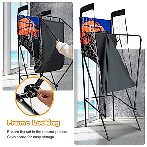 Giantex Foldable Electronic Arcade Basketball Game, with Electronic Scorer, Buzzer, 3 Basketballs, Pump, Indoor Single Shot Basketball Game for Adults, Kids