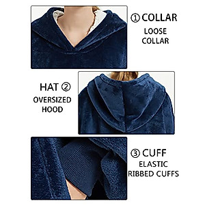 Lzzidou Oversized Blanket Hoodie for Women, Two Layers Cozy Flannel Sherpa Wearable Blanket Sweatshirt Adult