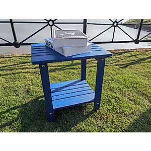 Byzane Double Adirondack Side Table, Weather Resistant, Rectangular End Table for Patio, Garden, Lawn, Indoor Outdoor Companion, Navy Blue