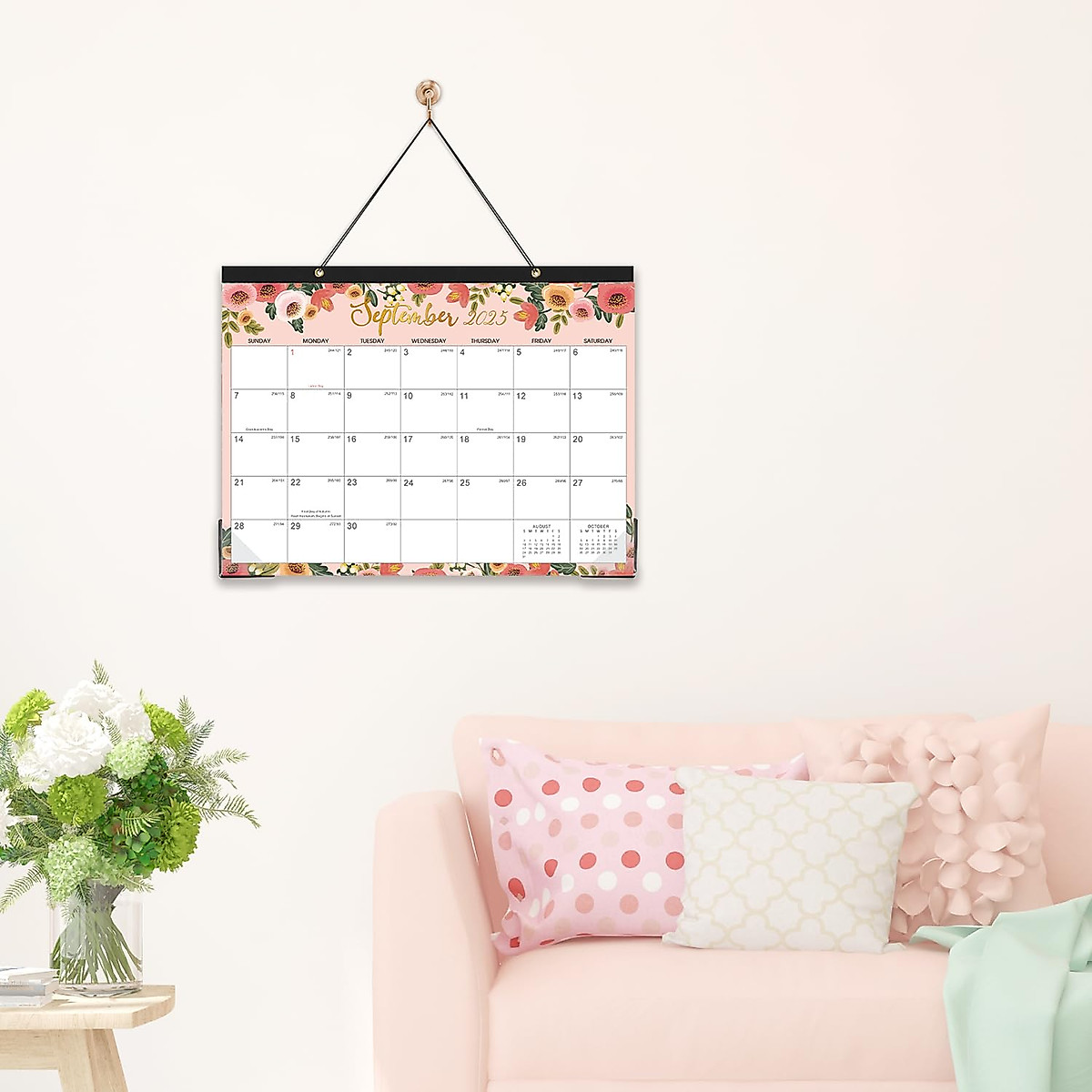2023-2024 Desk Calendar - 18 Monthly Desk/Wall Calendar 2023-2024 2-in-1,16.8" x 12", Jan 2023 - Jun 2024, Thick Paper with Corner Protectors, Large Ruled Blocks - Floral