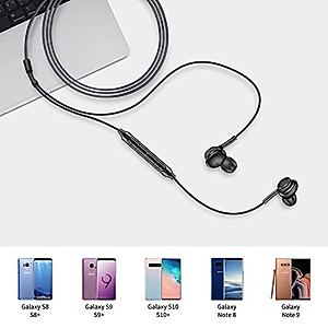 HoneyAKE 3.5mm Jack Wired Headphones for Samsung Galaxy S10 S10e Plus S8 Plus Wired Earphones Earbuds Stereo in-Ear Noise Canceling Headset Earphone with Microphone for Samsung Note 8, Black