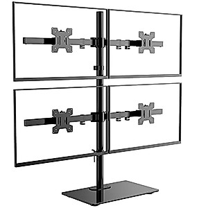 WALI Quad Monitor Stand, Height Adjustable Free-Standing Monitor Desk Mount, fits 4 Computer Screens up to 27 Inch, Holds up to 22lbs per Screen (GMF004)