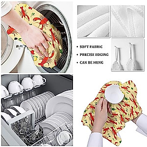 zzsunfeel Kitchen Towels Reversible for Drying Dishes, Red Lobster Succulents Lemon Summer Set of 1 Dishcloths Cotton Hand Towels, Absorbent Dish Towels for Kitchen Counter Tea Towels 18"x 28"