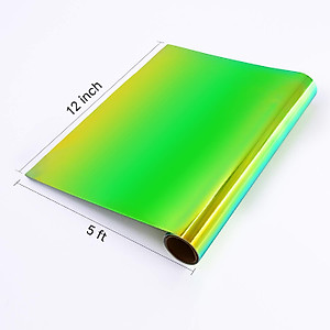 Holographic Opal Vinyl roll 12" x 5ft,Permanent Vinyl,SHOYISI Permanen Adhesive,for All Kinds of Cutting Machines(Opal Fluorescent Green)