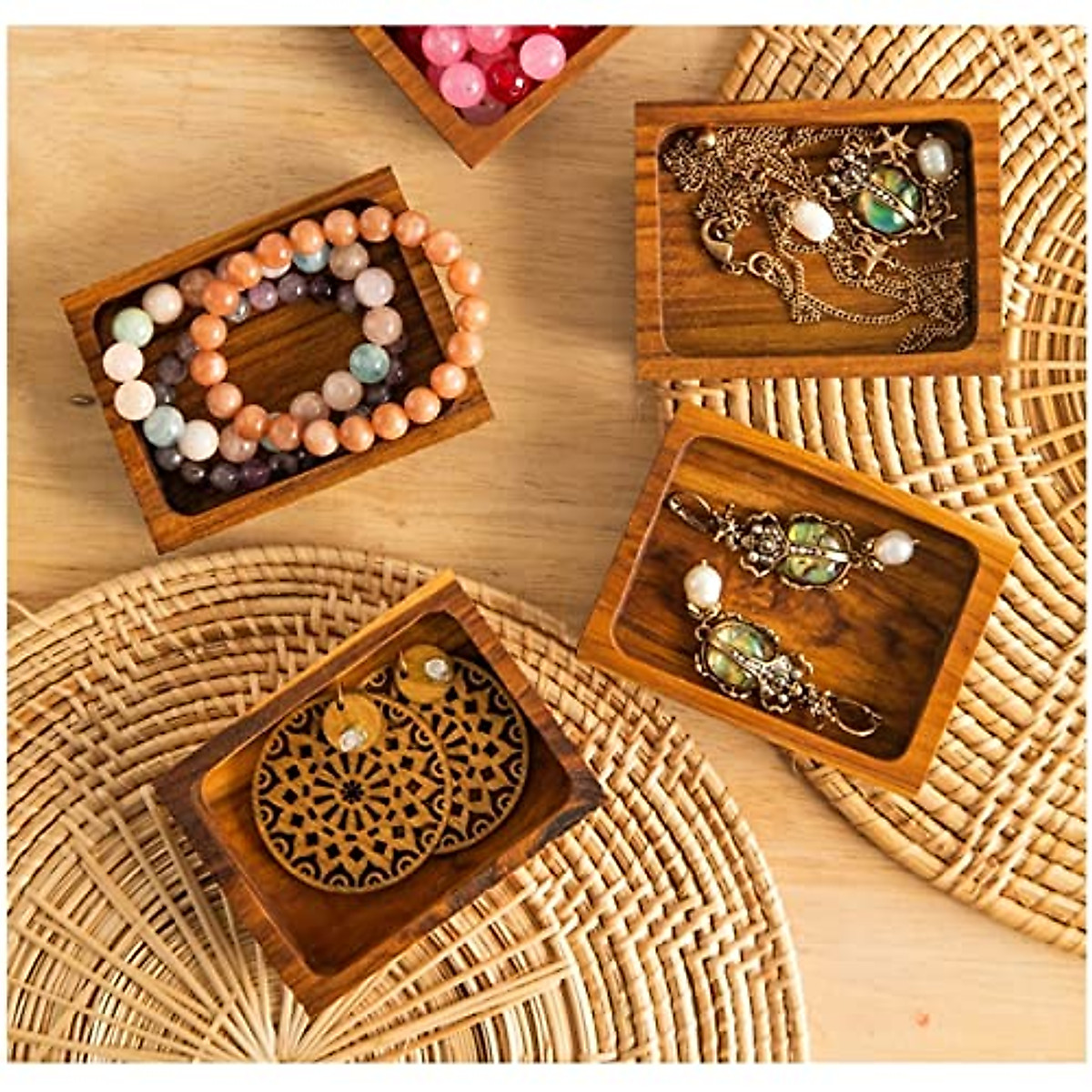 MAKOLO Wooden Soy Sauce Dish Small Dipping Bowls Kitchen Prep Wood Cup for Dip, Condiment, Seasoning, Nuts, Candy, Appetizers, Decoration, Set of 4