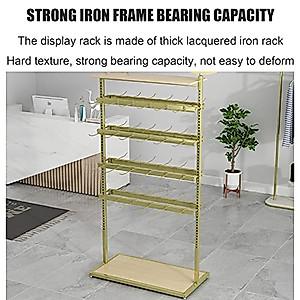 Retail Shelves Clothing Store Display Fixture, Mall Exhibition Accessory Organizer Rack with Hooks, Garment Hanger Floorstanding Jewelry Holder Keyring Shelf Sock Storage Stand, Hangbag Purse Rack
