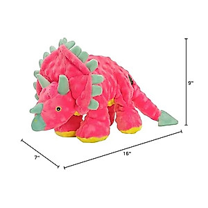 goDog Dinos Frills Squeaky Plush Dog Toy, Chew Guard Technology - Pink, Large