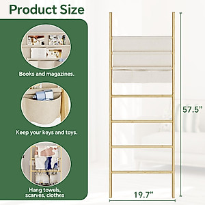 Delywh Wooden Blanket Ladder, Wood Towel Throw Blanket Ladders for The Living Room, Bedroom, Nursery, Farmhouse Decorative Ladders for Home Decor Blankets Holder Rack Display, Nature Wood