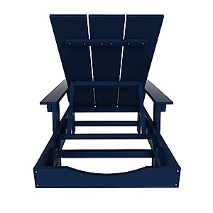 WestinTrends Shoreside Modern Poly Reclining Chaise Lounge with Arms & Wheels, Navy Blue