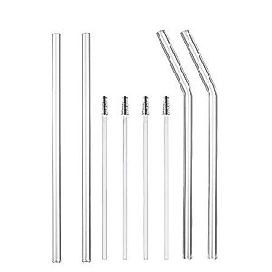Reusable Glass Straws 8 in 1 set 8.5" Borosilicate Glass Straws Eco Friendly Drinking Straw for Smoothies Cocktails Bar Accessories Straws with Brushes Inside