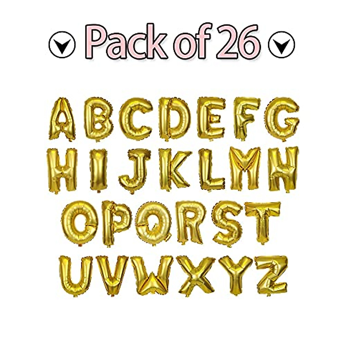 Wellin 16" Gold Foil Mylar Letter Balloons A-Z 26pcs Mega Pack, Aluminum Hanging Foil Film Alphabet Letter (A-Z (Pack of 26), gold)