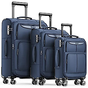 SHOWKOO Luggage Sets, Softside Lightweight Expandable Durable Suitcase with TSA Lock and Double Spinner Wheels, 3 Piece (20in24in28in, Blue)