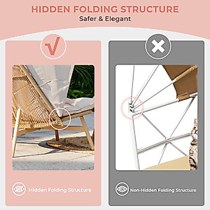 Grand patio Wicker Folding Egg Chair with Ottoman, Open Weave Wicker, 2-Piece Boho Oversize Lounge Chair, Sun Shade for Patio, Garden