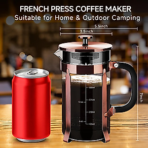 YMMIND French Press Coffee Maker 304 Stainless Steel Coffee Press,with 4 Filters System, Heat Resistant Thickness Borosilicate French Press Glass, BPA-Free Brewed Tea Pot Coffee Plunger