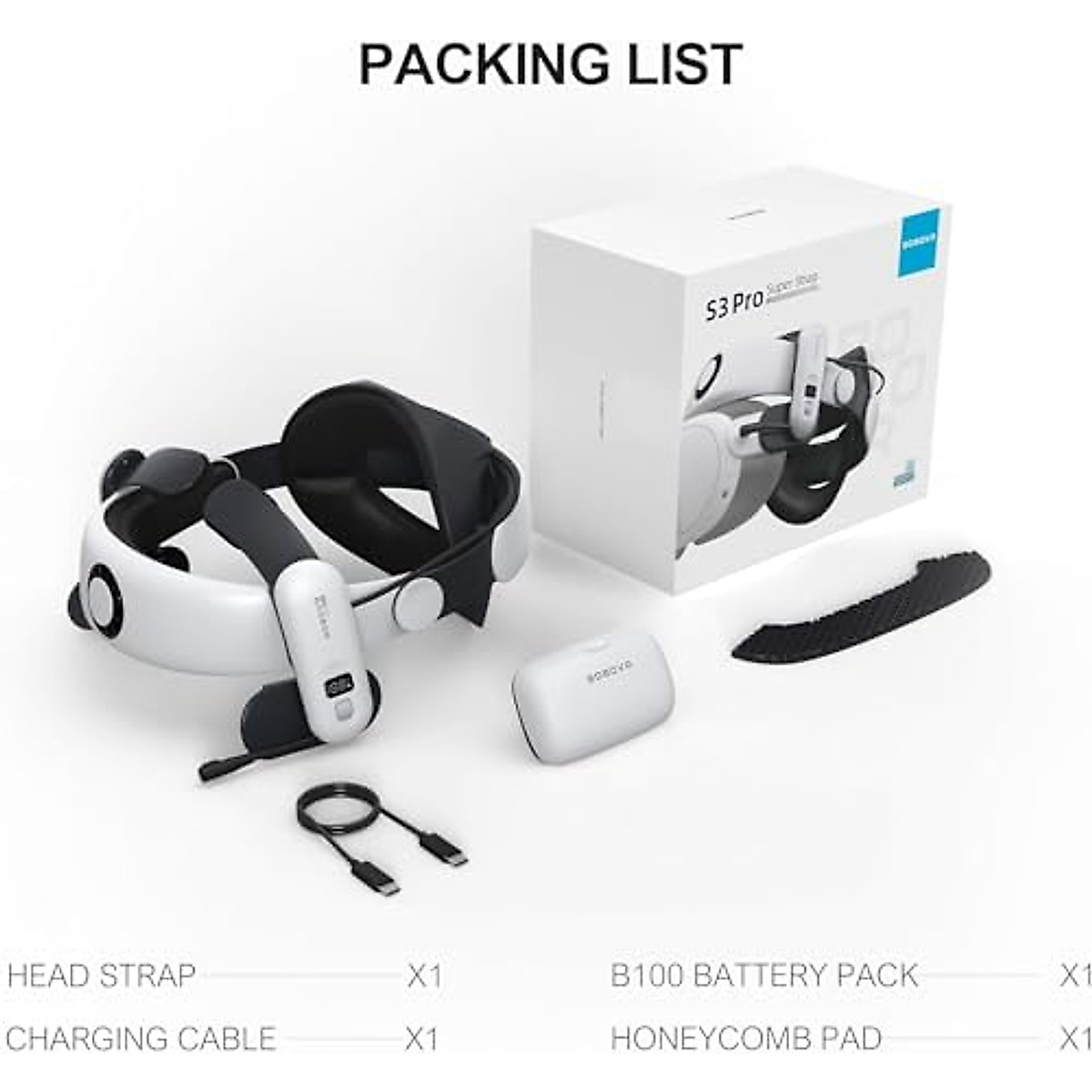 BOBOVR S3 Pro Battery Strap Accessories,Head Air Cooling System and 10000mah Hot-swappable Battery Pack,Compatible with Meta Quest 3/Quest 3S