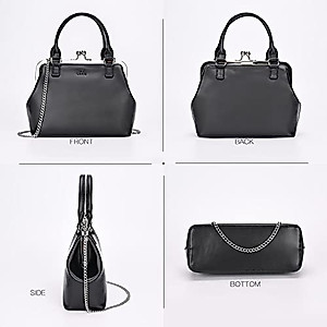 GM LIKKIE Kiss Lock Purses and Handbags, Vintage PU Leather Clutch Purses for Women, Top Handle Evening Handbag (Black)