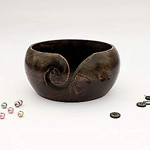 NIRMAN Wooden Yarn Bowl Hand Made by Indian Artisans with Premium Mango Wood for Knitting and Crochet (6" x 6" x 3'')