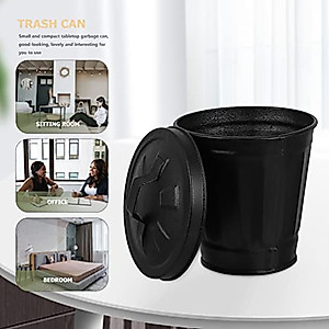 Kisangel Mini Table Garbage Bins Rustic Desk 2pcs Mini Table Trash Can Galvanized Trash Can Bucket Metal Bucket with Lid for Home Office Table Kitchen Bedroom Outdoor Planters