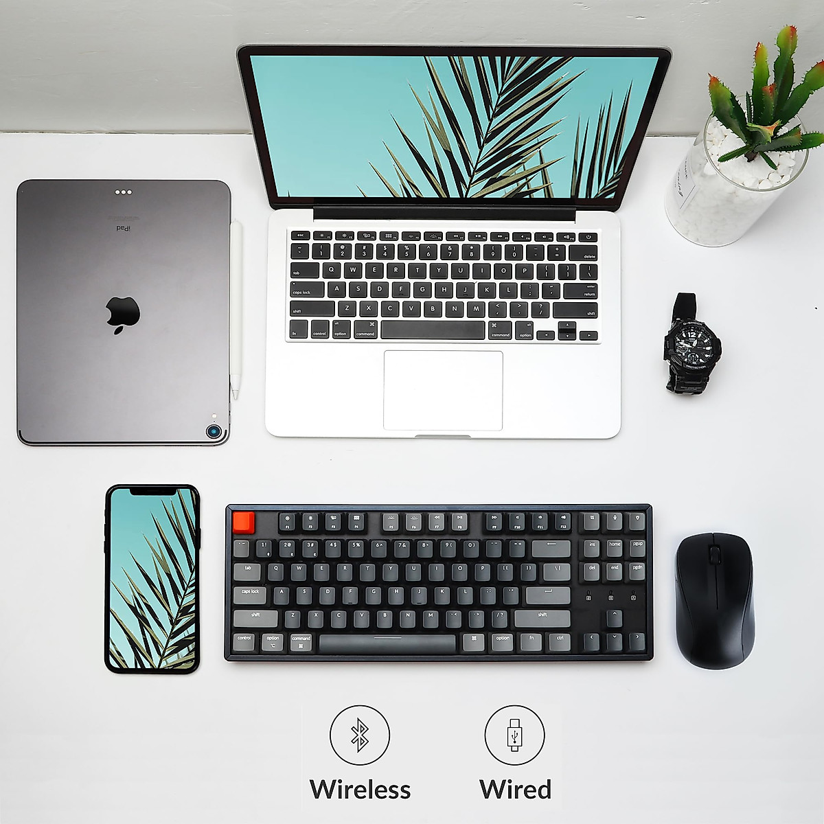 Keychron K8 87 Keys Wireless Mechanical Keyboard, 80% Layout Bluetooth TKL Tenkeyless RGB Backlight with Gateron G Pro Brown Switch Aluminum Frame USB-C Wired Gaming Keyboard for Mac Windows