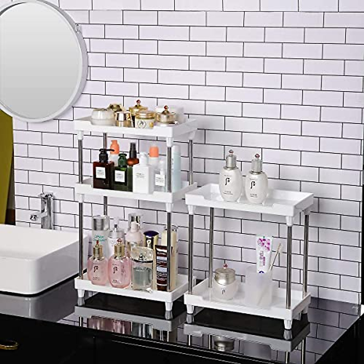 Hpenp 3-Tier Bathroom Countertop Organizer-Vanity Tray Cosmetic Skincare Makeup Storage-Kitchen Spice Rack Standing Shelf (White)