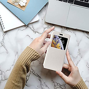 Oppo Reno 2 Case, Wood Grain Leather Case with Card Holder and Window, Magnetic Flip Cover for Oppo Reno 2