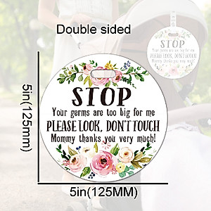 Do Not Touch Baby Signs, 2 Pack Greenery Stop No Touching Baby Car Seat Sign or Stroller Tag, Baby Car Safety Signs Tags for Newborn Baby Stroller Backpack. (5 Inches)