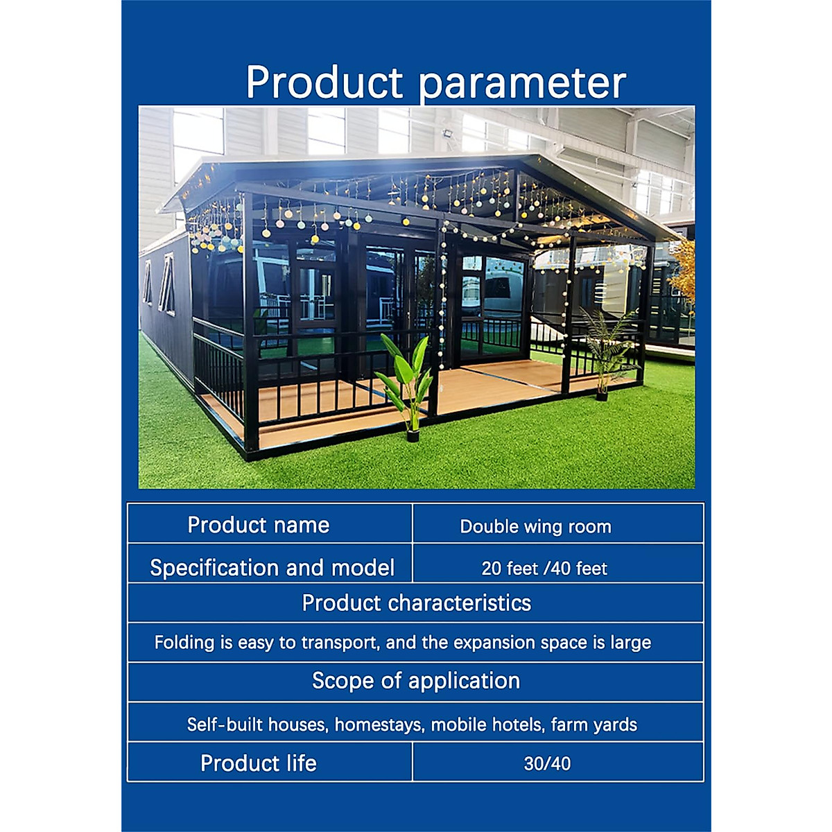 40Ft 20Ft Prefab Light Steel Folding Prefabricated Villa, 5 Bedroom, Shipping Container Expandable House
