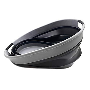 SAMMART 25L(6.6 Gallon) Collapsible Plastic Laundry Basket-Oval Tub/Basket-Foldable Storage Container-Portable Washing Tub-Space Saving Laundry Hamper, Water Capacity 20L(5.28 Gallon)(2, Grey/Black)