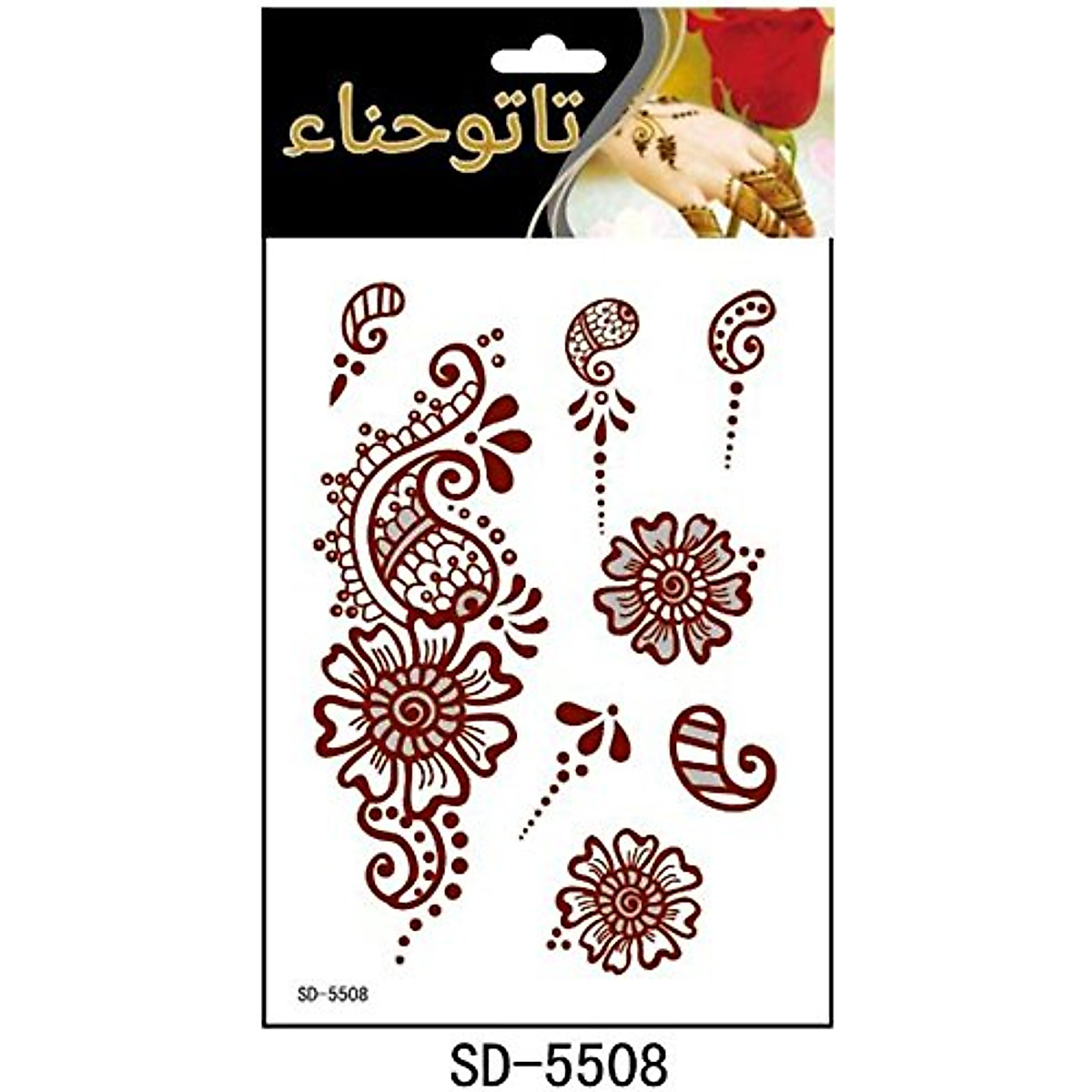 AHIER Henna Tattoo, 6 Sheets Henna Stickers, Waterproof Red Henna Tattoo Stickers for Women