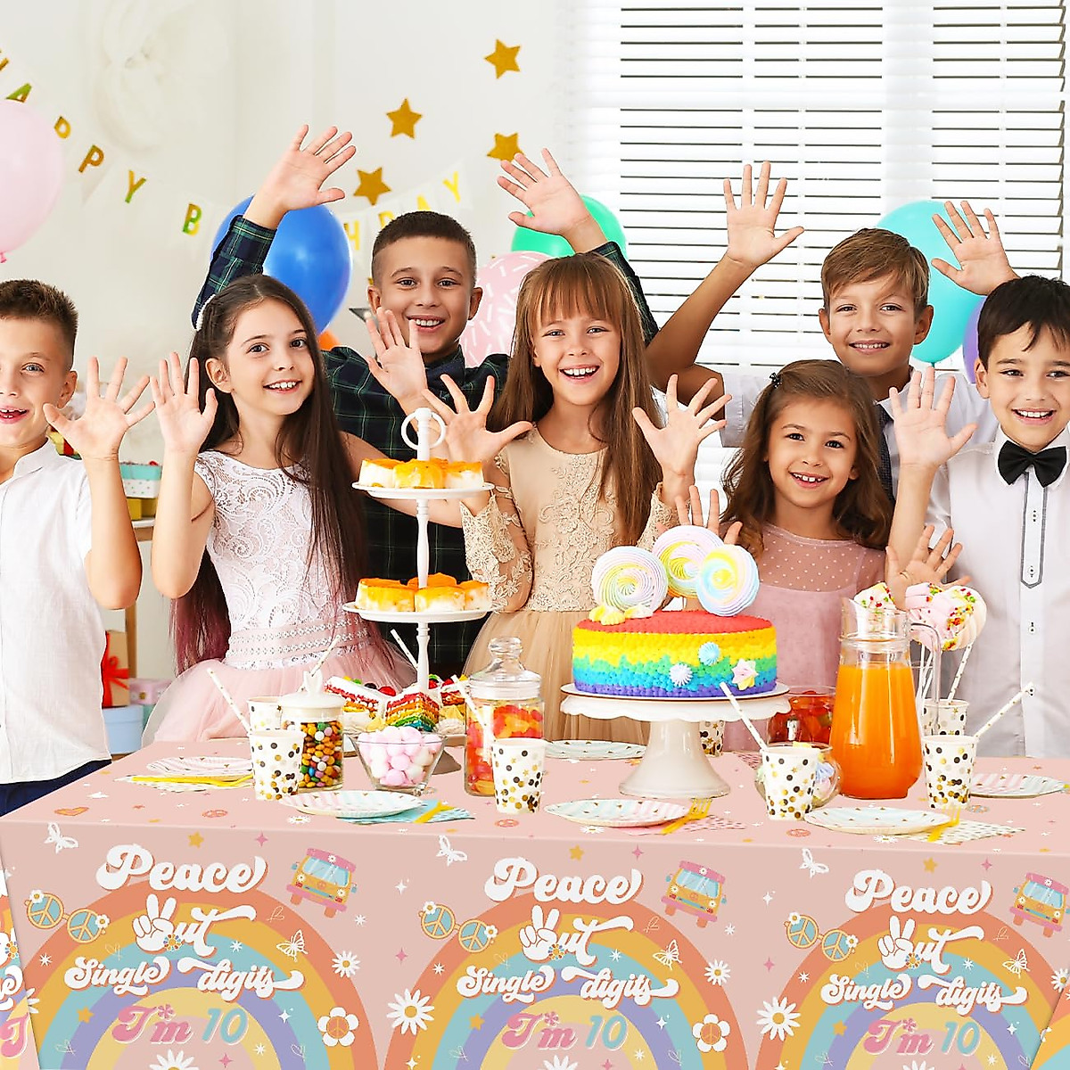 10th Birthday Decorations for Girl Peace Out Single Digits Party Decor 3Pcs 10th Birthday Tablecloths Disposable Plastic Peace Out Single Digits I'm10 Birthday Table Cover for Girl 10th Birthday Party