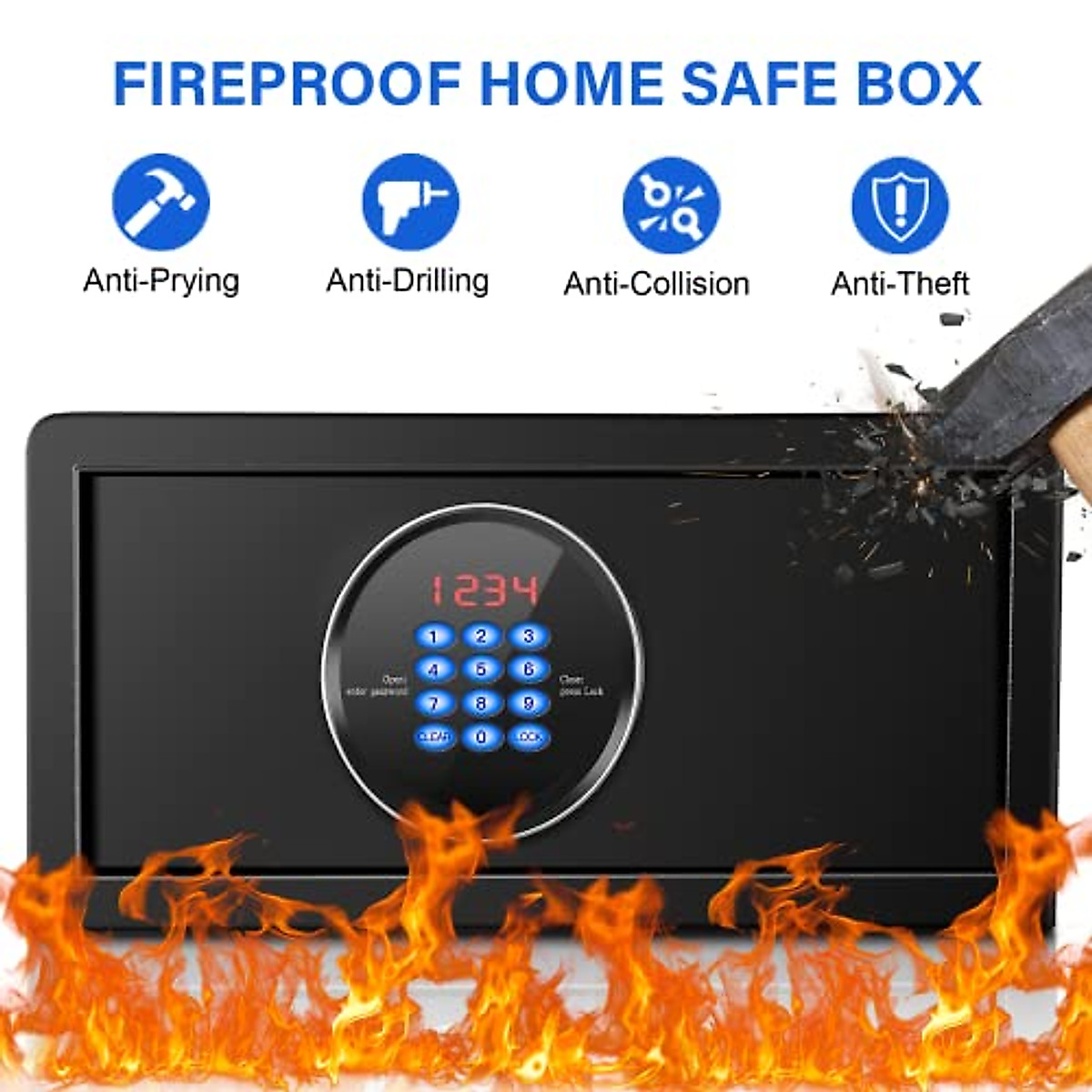 1.2 cu ft Fireproof Safe Box, Anti-Theft Hotel Safe with Combination Lock, Hidden Home Safe for Laptop Documents Money Medicine Firearm Valuables
