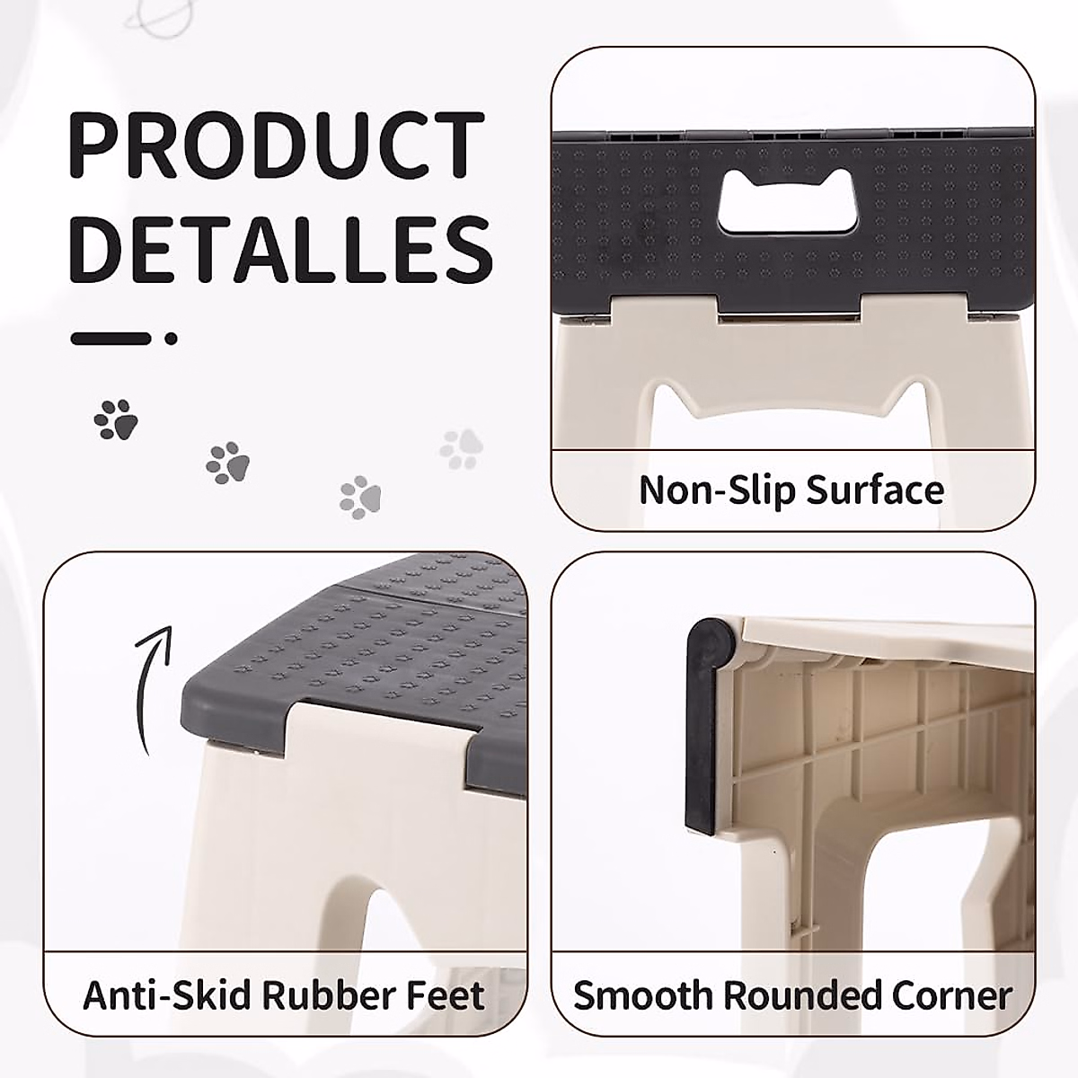 CasaZenith Step Stool Foldable, 9'' Folding Step Stool for Kids & Adults 300 Lb Capacity, Lightweight Small Collapsible Step Stool with Handle, Stepping Stools Suitable for Kitchen Bathroom (Gray)