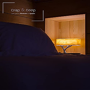 Well Guided Tree of Light Bedside Table Lamp Shade Modern Bedroom Desk Night Light Bluetooth Speaker Fast Qi Wireless Charger Touch Control Dimmable LED Light Smart Corner Lampshade Cherrywood