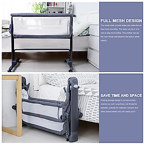 LuckyDove Baby Bassinet,Baby bassinets Bedside Sleeper,Baby Bedside Crib for New Born,Easy Folding Portable Crib,6 Height Adjustable Co-Sleeper with Soft Mattress/Travel Bag,Built-in Wheels (Grey)