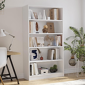STARY 60 Inch Tall Bookcase,5-Shelf Bookshelf,Adjustable Shelves for Home Office,White