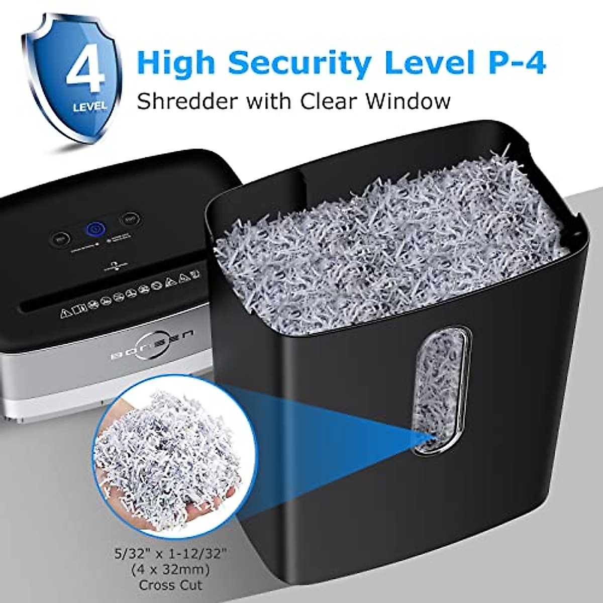 BONSEN 12-Sheet Crosscut Paper Shredder for Home Office, 52dB, P-4, Large 6-Gal Bin, 10-Min Non-Stop Running, Credit Card/Staple Shredder for Home
