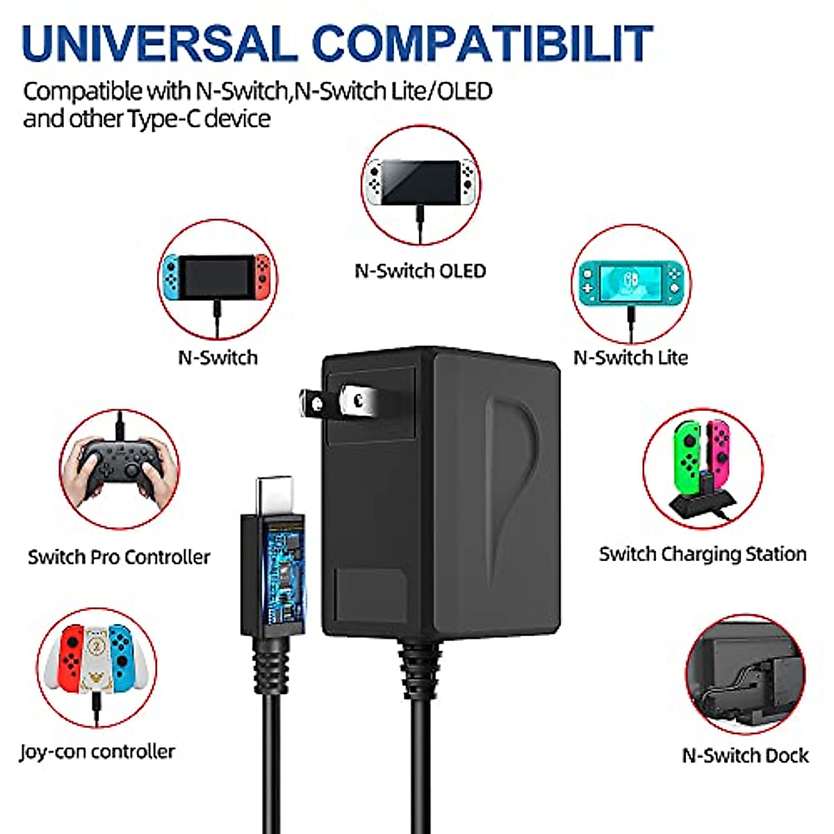 Prodico Charger for Nintendo Switch, Fast Travel Charger Compatible with Nintendo Switch/Switch Lite/Switch OLED/Switch Dock