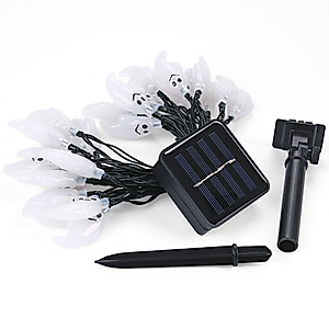 DINOWIN Halloween Ghosts Lights, Solar Ghost String 16ft 20 LED Ghost Fairy String Lights Waterproof for Home Indoor Garden Lawn Patio Trees Weddings (Multicolor)