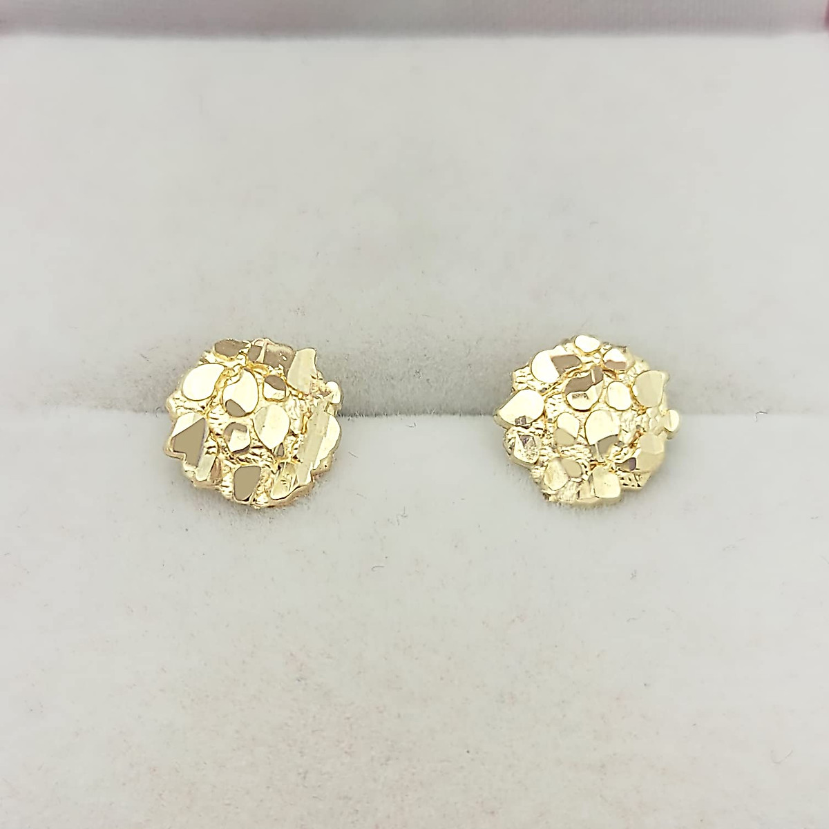 10K Yellow Gold Nugget Earrings Round Nugget 10 mm