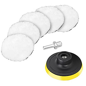 7 PCS 4 Inch Synthetic Wool Polishing Buffing Pad, Polishing Buffing Wheel with Hook & Loop Back for Drill Buffer Attachment with M10 Drill Adapter Car Buffer Polisher Kit for Car Polishing, Waxing