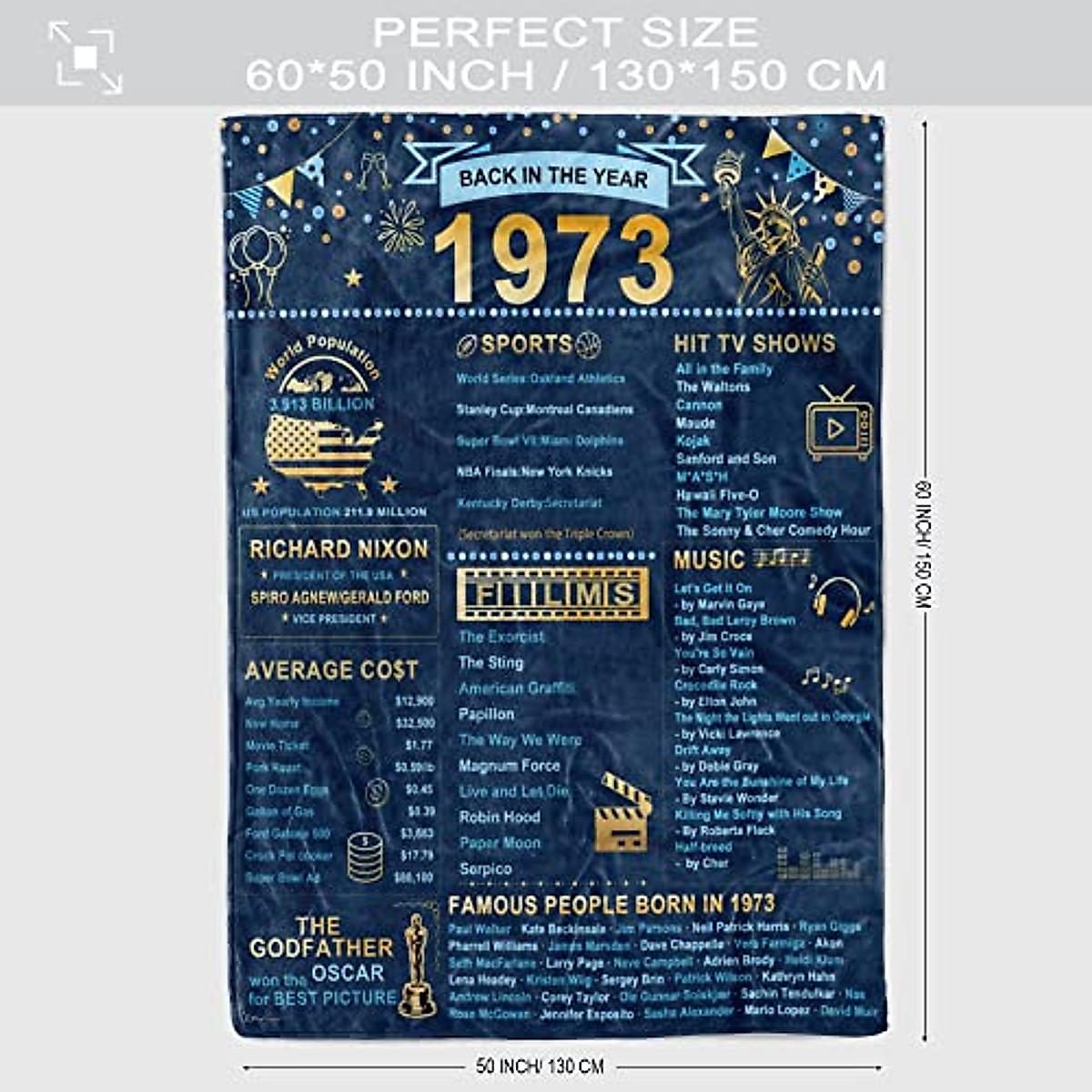 Shanfeirui 50th Birthday Gifts for Women, 50th Birthday Gifts for Men, 50th Birthday, 50th Wedding, 50th Wedding Ideas, Back in 1973 Gifts Blanket 50 × 60 inches