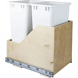 Hardware Resources Double 50 Quart Bottom Mount Pullout Waste Container with Full Extension Slides with Soft Close Mechanism and Pre-Assembled Metal Box Drawer System (White)