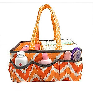 Bacati Mix and Match Unisex Nursery Fabric Storage Caddy with Handles, Orange
