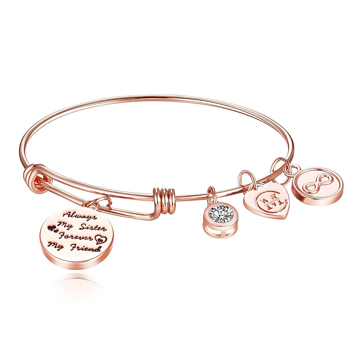 Sister Friend Expandable Charm Inspirational Bangle Bracelets Always My Sister Forever My Friend