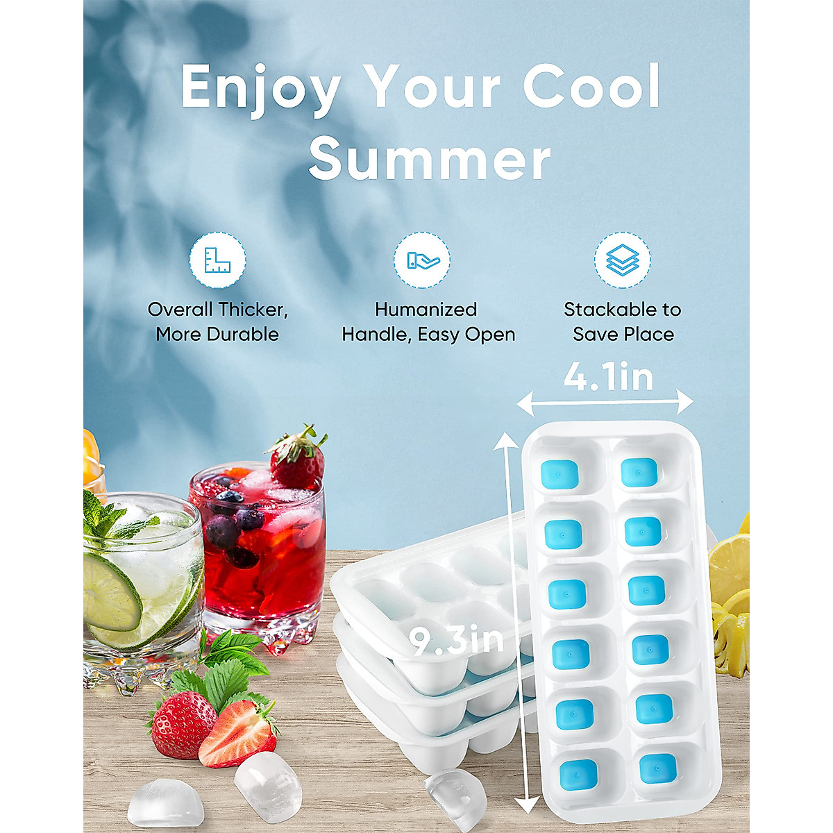 ICEXXP Ice Cube Trays for Freezer, 4 Pack Easy Release & Flexible Silicone Ice Cube Trays with Lids, BPA Free & Odor Free for Cocktail, Coffee, Stackable Plastic Ice Trays for Freezer with Covers